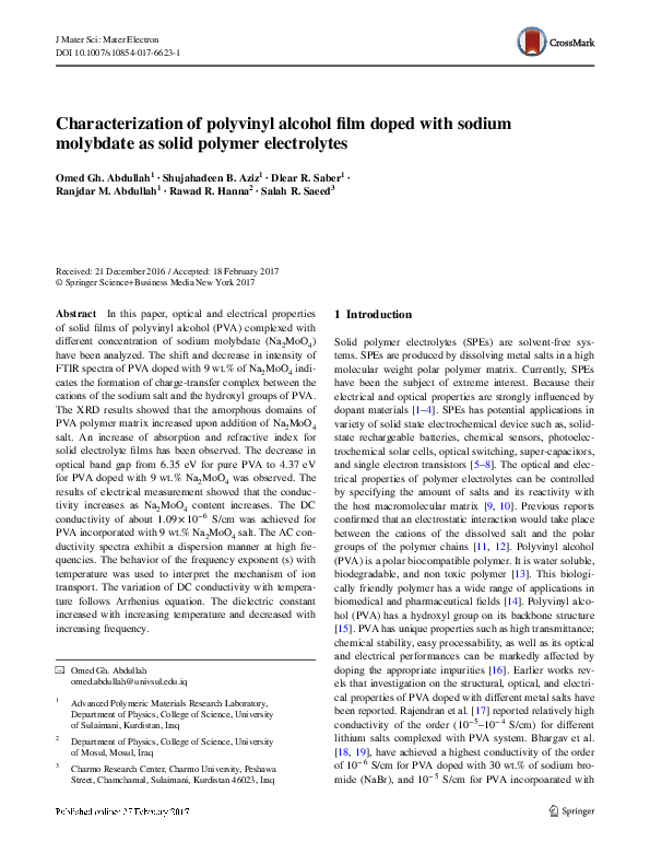 (PDF) Characterization of polyvinyl alcohol film doped with sodium ...
