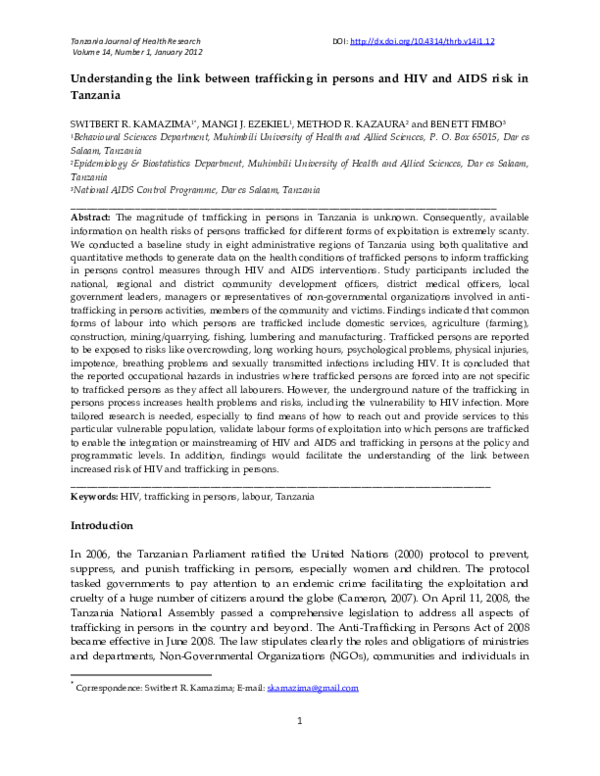 (PDF) 1 Understanding the link between trafficking in persons and HIV ...