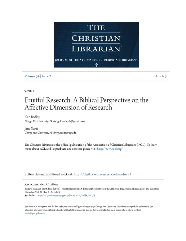 (PDF) Fruitful Research: A Biblical Perspective on the Affective ...