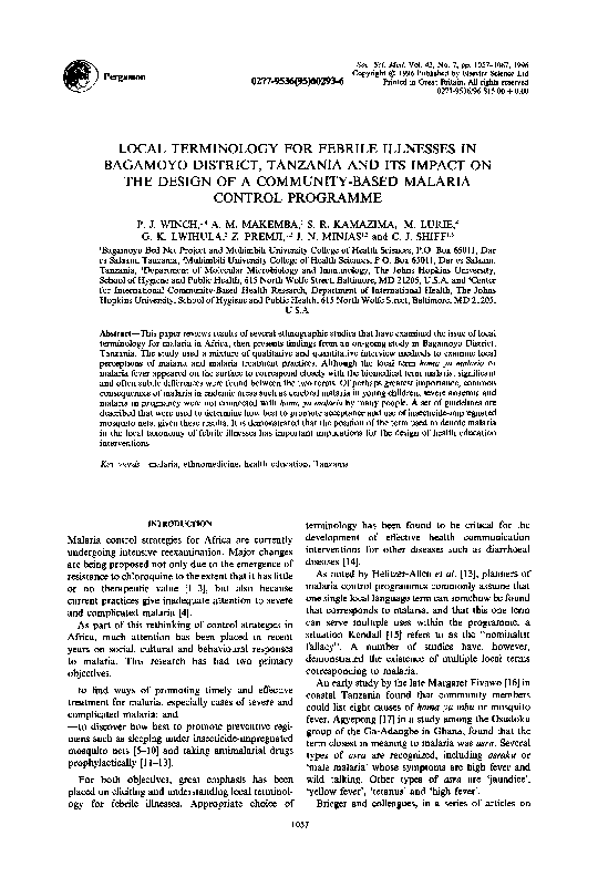 (PDF) Local terminology for febrile illnesses in Bagamoyo District ...