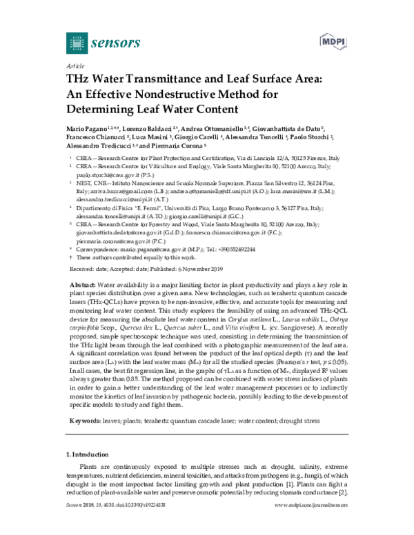 (PDF) THz Water Transmittance and Leaf Surface Area: An Effective ...