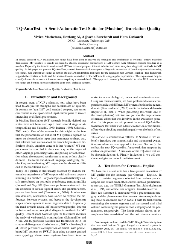Pdf Tq Autotest An Automated Test Suite For Machine Translation Quality