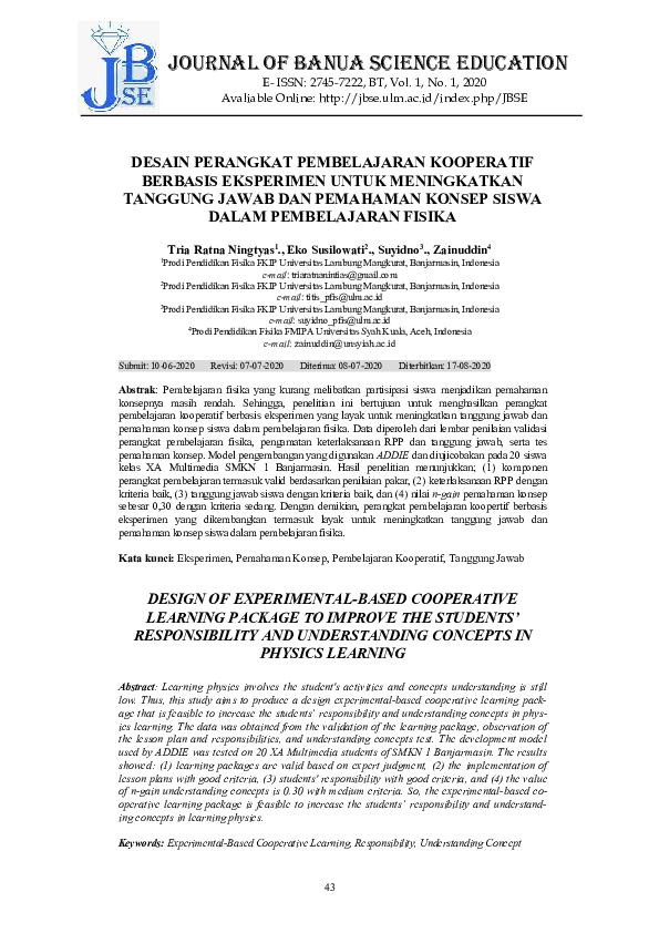 (PDF) Desain Perangkat Pembelajaran Kooperatif Berbasis Eksperimen Untuk Meningkatkan Tanggung ...