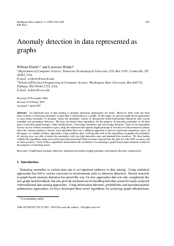 (PDF) Anomaly detection in data represented as graphs