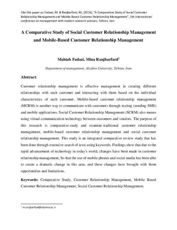 (PDF) A Comparative Study of Social Customer Relationship Management and Mobile-Based Customer ...