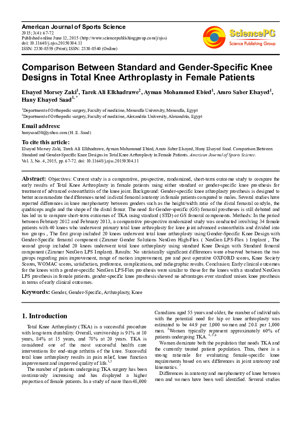 (PDF) Comparison Between Standard and Gender-Specific Knee Designs in ...