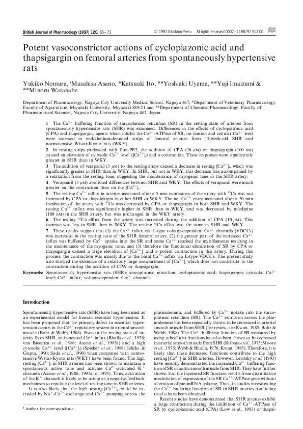 (PDF) Potent vasoconstrictor actions of cyclopiazonic acid and ...