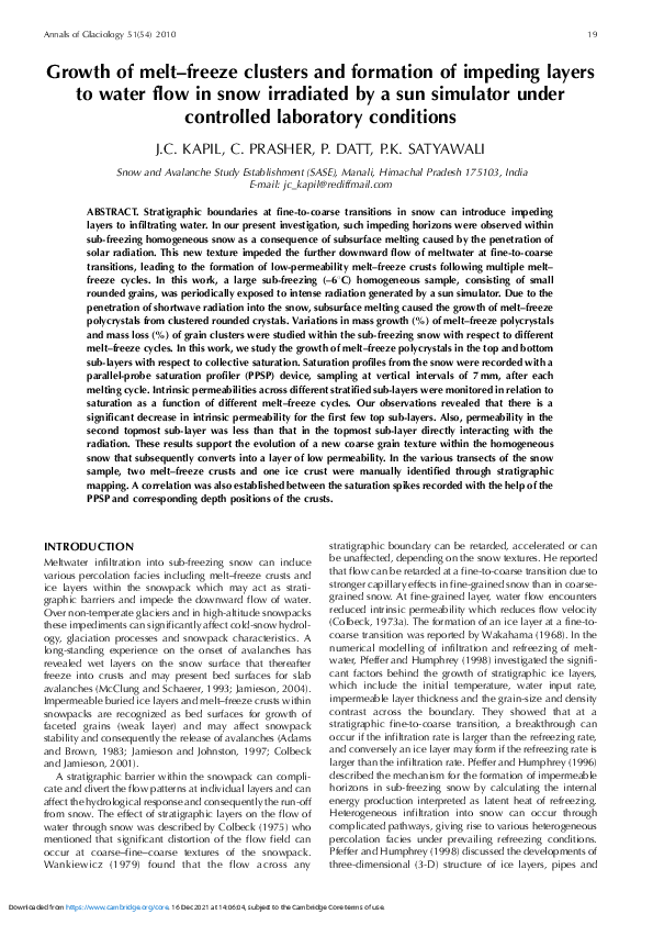 (PDF) Growth of melt–freeze clusters and formation of impeding layers ...
