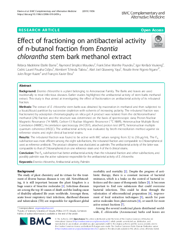 (PDF) Effect of fractioning on antibacterial activity of n-butanol fraction from Enantia ...