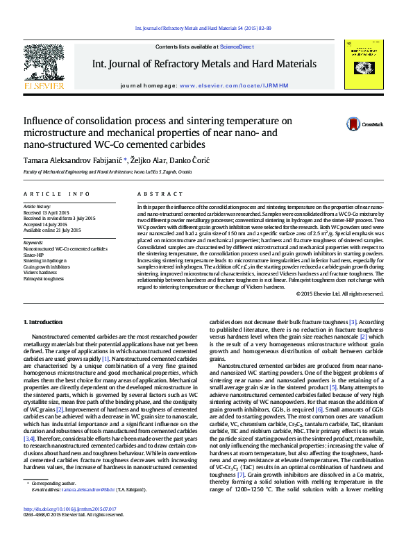 Pdf Influence Of Consolidation Process And Sintering Temperature On Microstructure And