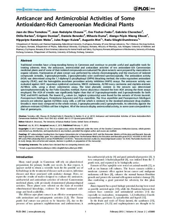 (PDF) Anticancer and Antimicrobial Activities of Some Antioxidant-Rich Cameroonian Medicinal ...