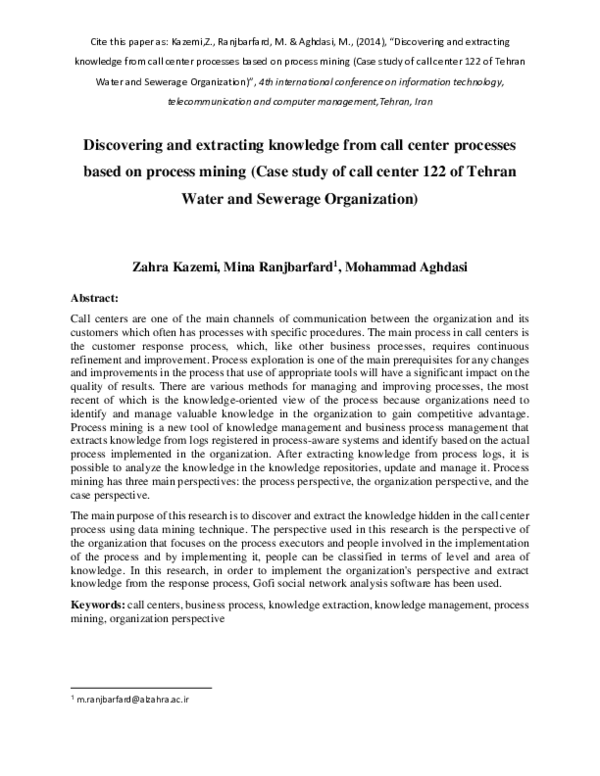 (PDF) Discovering and extracting knowledge from call center processes ...