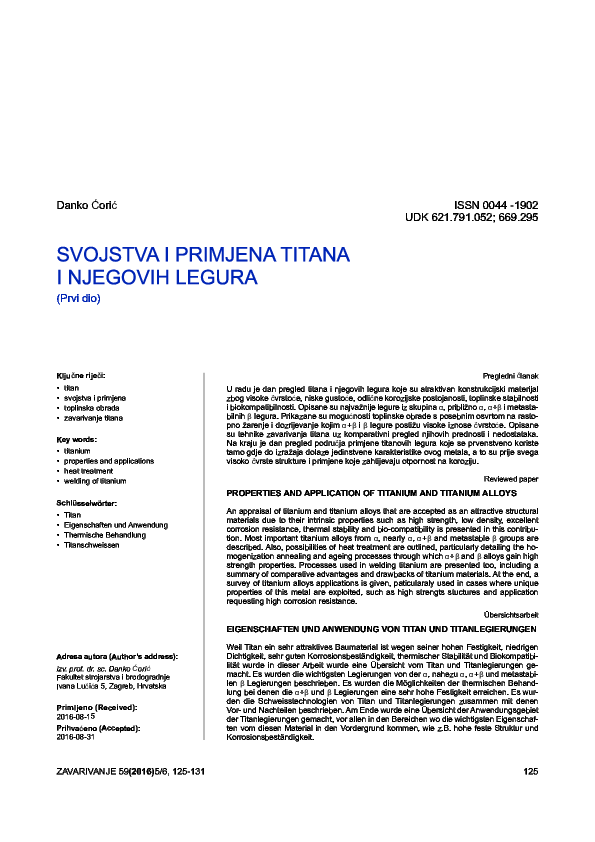 (PDF) SVOJSTVA I PRIMJENA TITANA I NJEGOVIH LEGURA ( Prvi dio )
