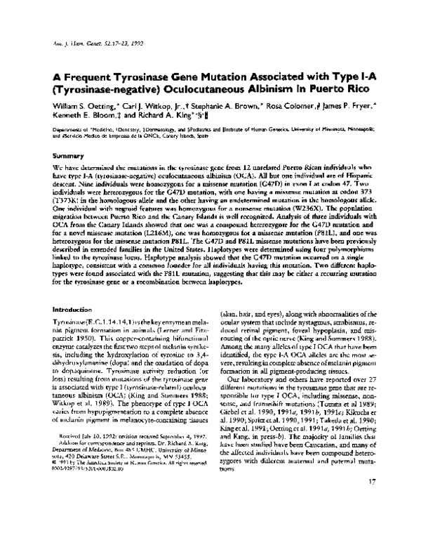 (PDF) A frequent tyrosinase gene mutation associated with type I-A ...