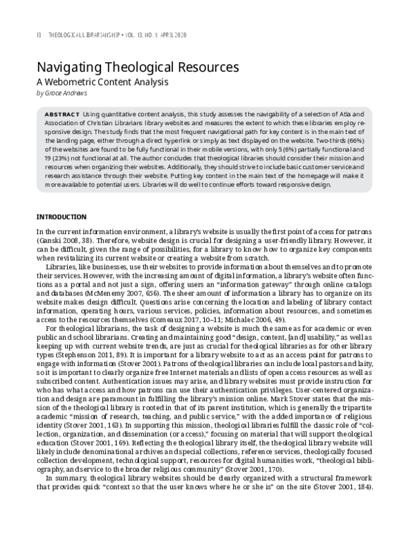 (PDF) Assessing Navigability in Theological Libraries