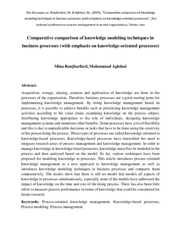 (PDF) Comparative comparison of knowledge modeling techniques in business processes (with ...