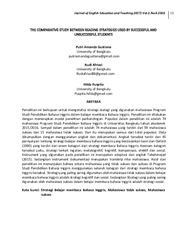 The Comparative Study Between Reading Strategies Used by Successful and Unsuccessful Students