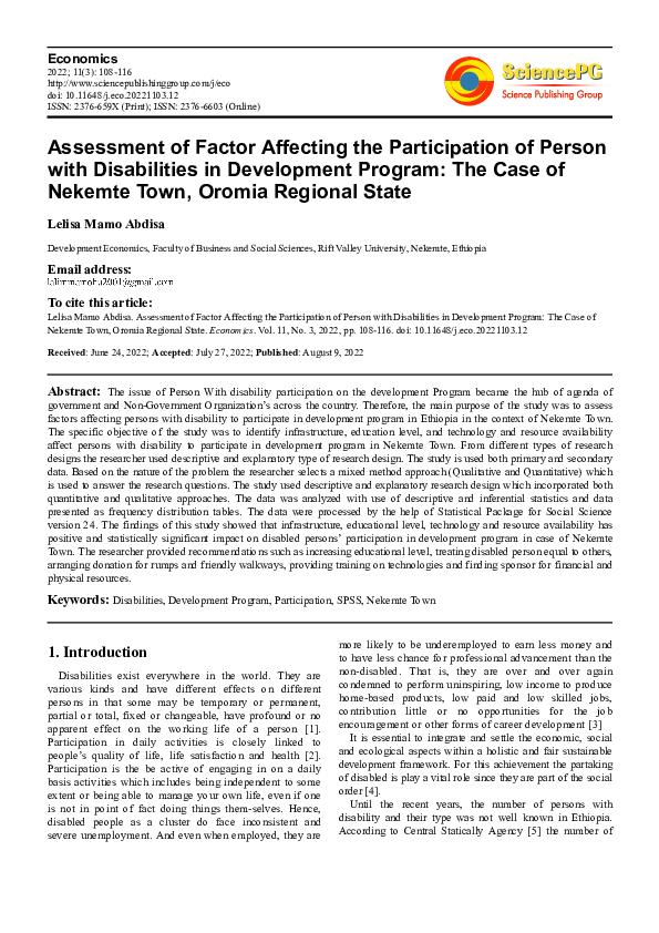 (PDF) Assessment of Factor Affecting the Participation of Person with ...