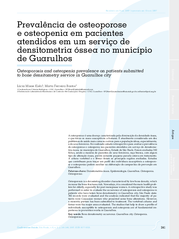 (PDF) Prevalência de osteoporose e osteopenia em pacientes atendidos em ...