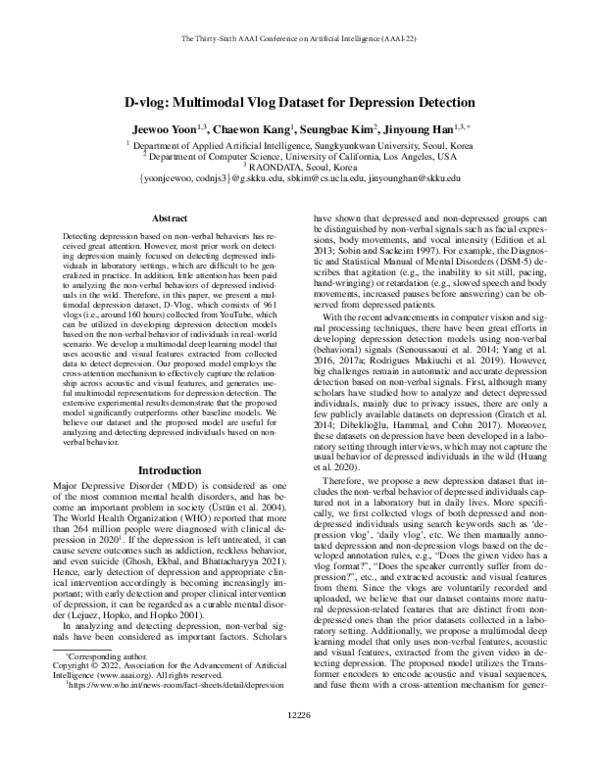 Pdf D Vlog Multimodal Vlog Dataset For Depression Detection