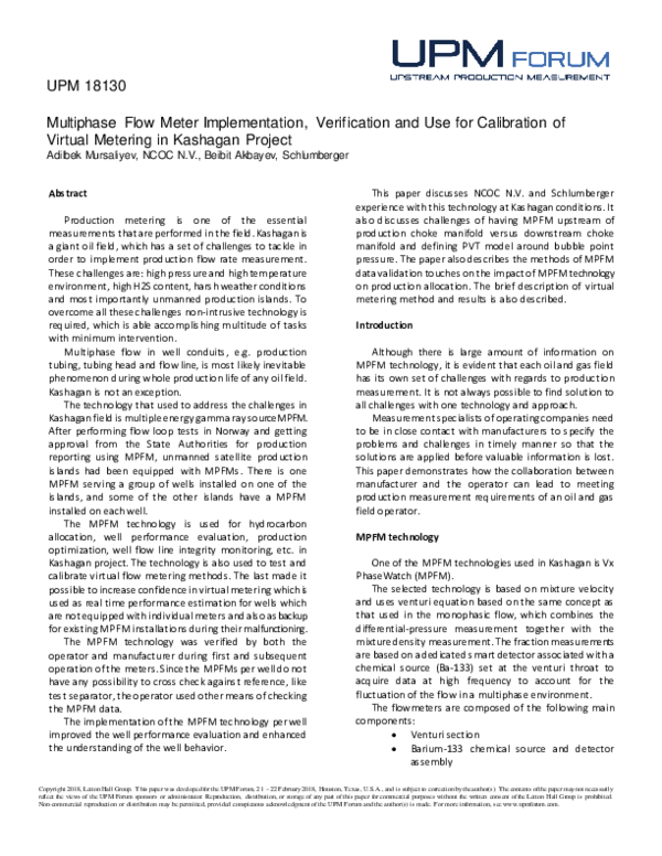 (PDF) Multiphase Flow Meter Implementation, Verification and Use for ...