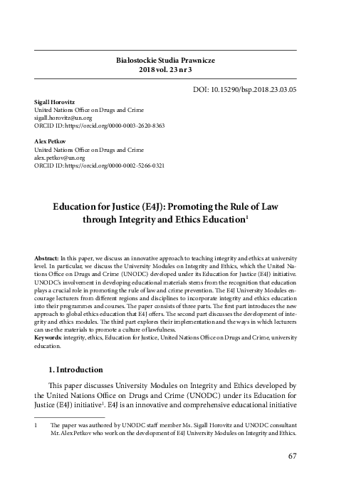 (PDF) Education for Justice (E4J): Promoting the Rule of Law through ...