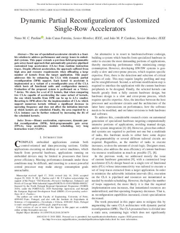 (PDF) Dynamic Partial Reconfiguration of Customized Single-Row Accelerators