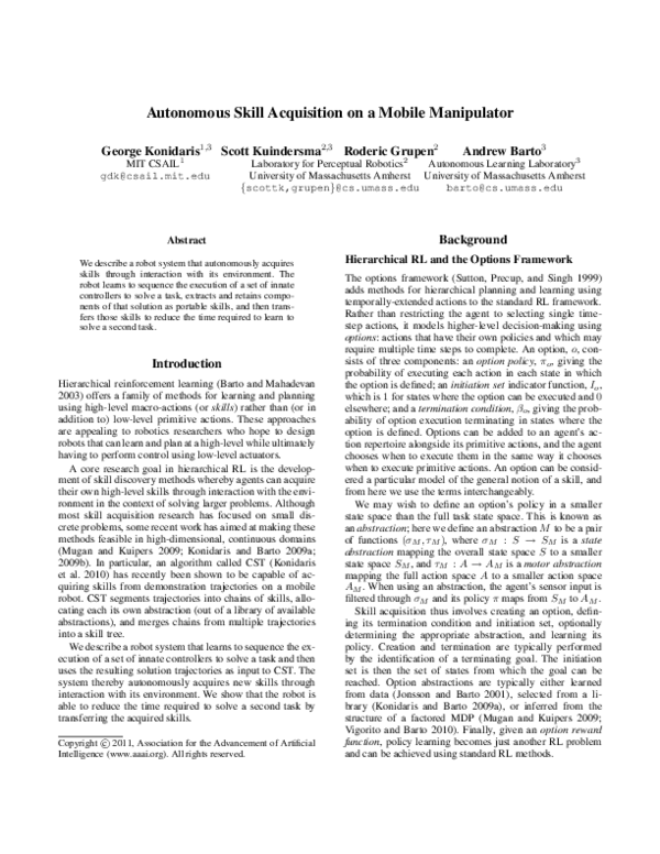 (PDF) Autonomous skill acquisition on a mobile manipulator