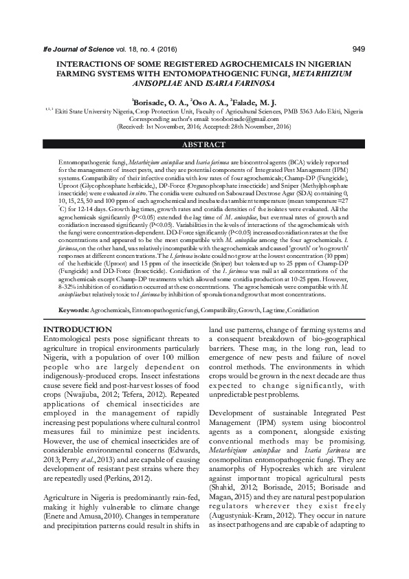 (PDF) Interactions of some registered agrochemicals in Nigerian farming systems with ...