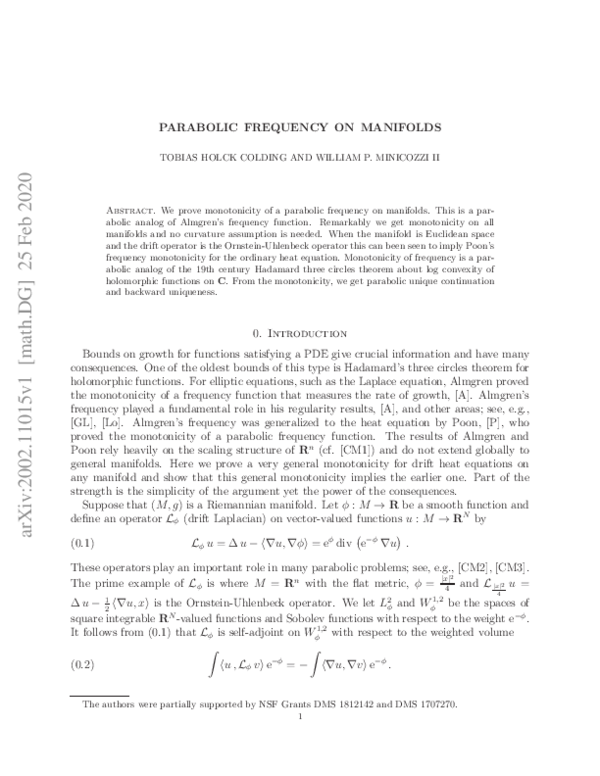 Pdf Parabolic Frequency On Manifolds