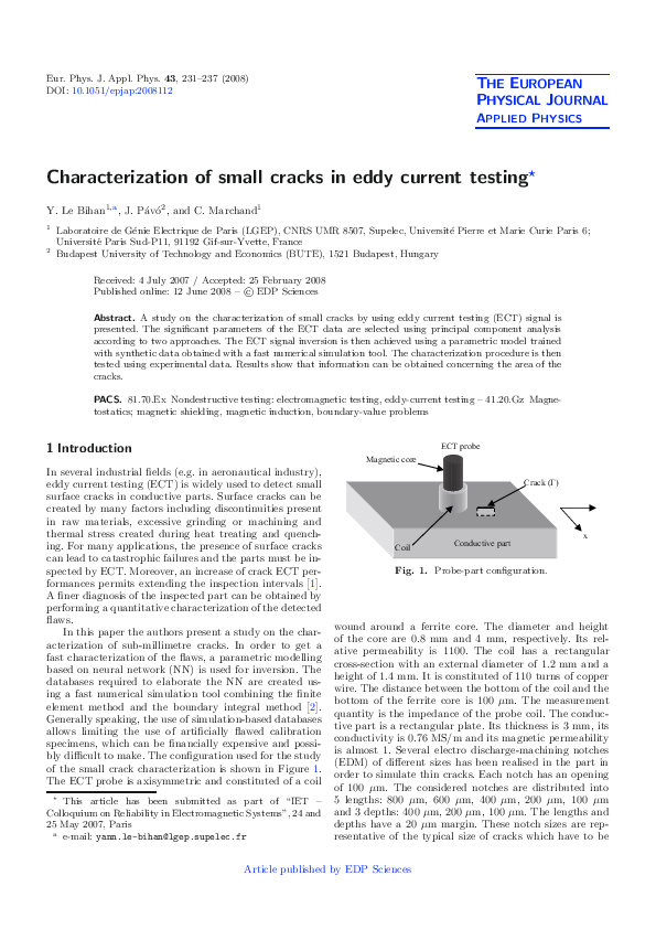 (PDF) Characterization of small cracks in eddy current testing