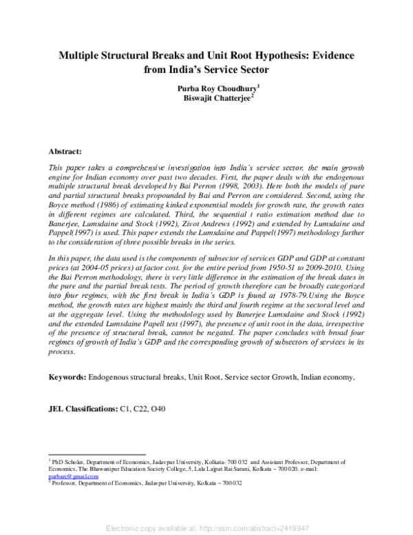 Multiple Structural Breaks and Unit Root Hypothesis: Evidence from India's Service Sector