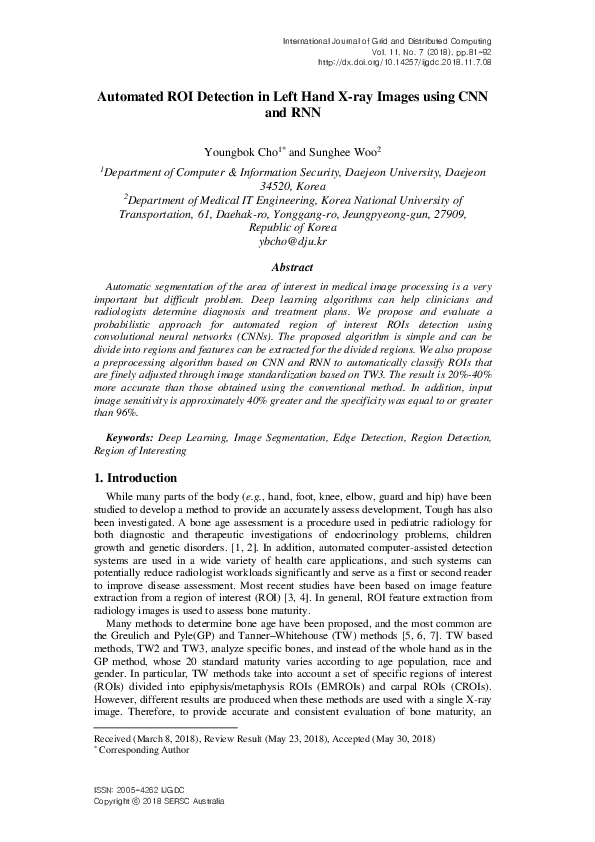 (PDF) Automated ROI Detection in Left Hand X-ray Images using CNN and RNN