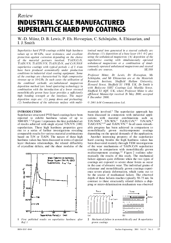 (PDF) Industrial scale manufactured superlattice hard PVD coatings