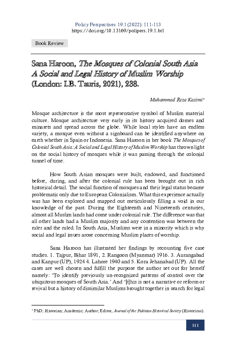 (PDF) Sana Haroon, The Mosques of Colonial South Asia A Social and ...