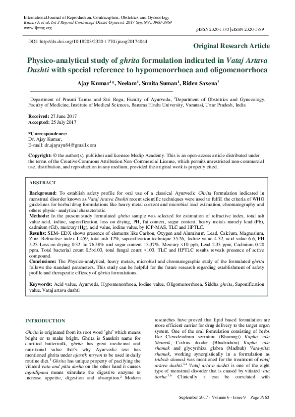 (PDF) Physico-analytical study of ghrita formulation indicated in Vataj ...