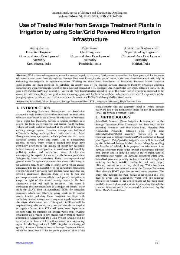 (PDF) Use of Treated Water from Sewage Treatment Plants in Irrigation ...