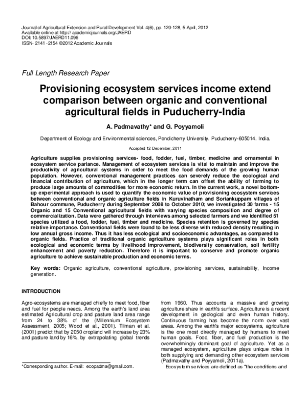 (PDF) Provisioning ecosystem services income extend comparison between ...