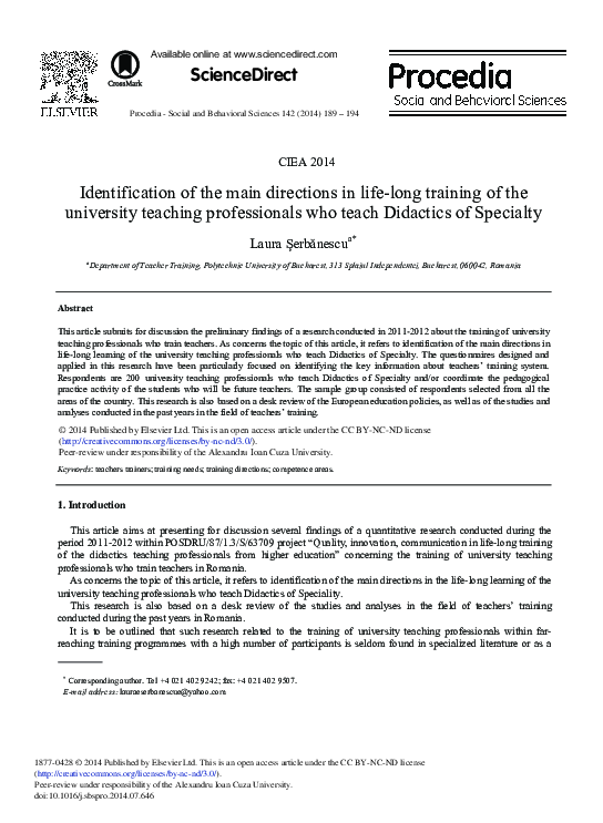 (PDF) Identification of the Main Directions in Life-long Training of ...