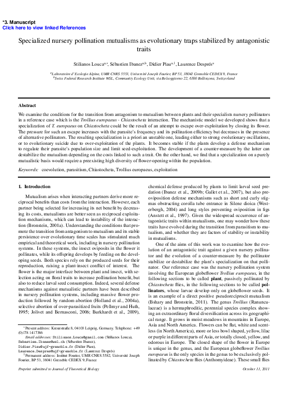 (PDF) Specialized nursery pollination mutualisms as evolutionary traps ...