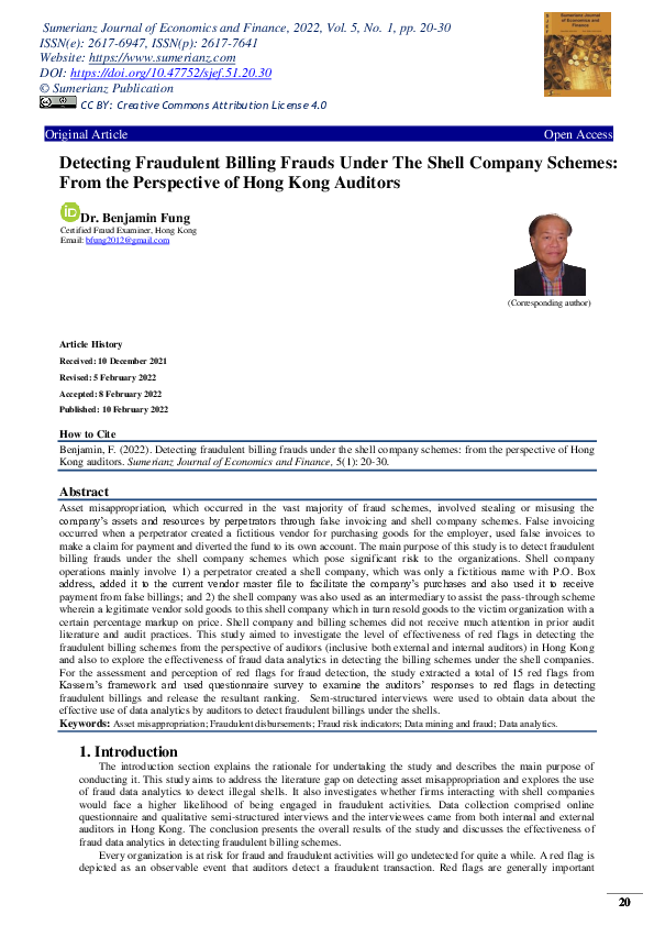(PDF) Detecting Fraudulent Billing Frauds Under The Shell Company ...