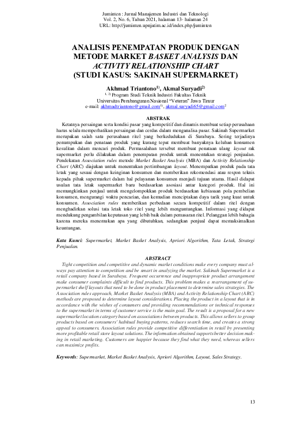 (PDF) Analisis Penempatan Produk dengan Metode Market Basket Analysis dan Activity Relationship ...