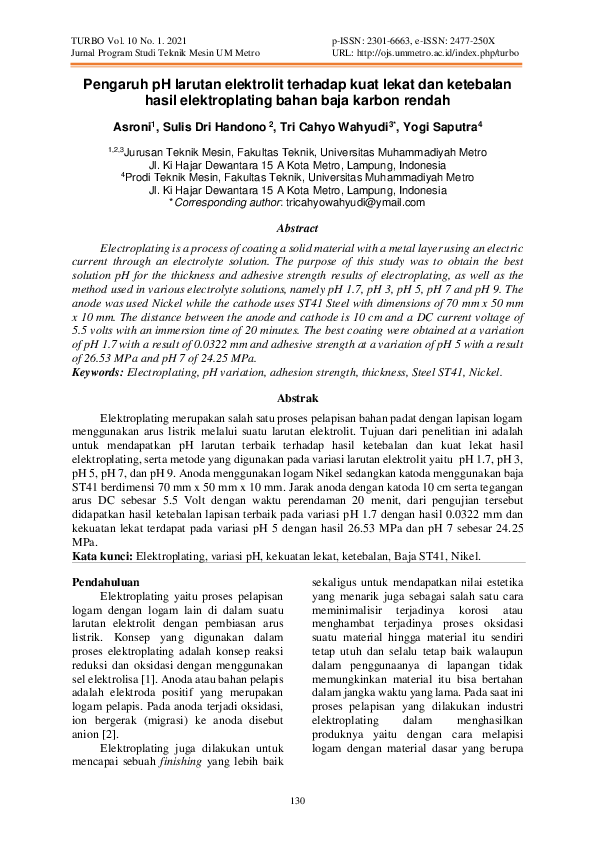 (PDF) Pengaruh pH larutan elektrolit terhadap kuat lekat dan ketebalan ...