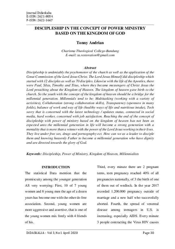 (PDF) Discipleship In The Concept Of Power Ministry Based On The ...