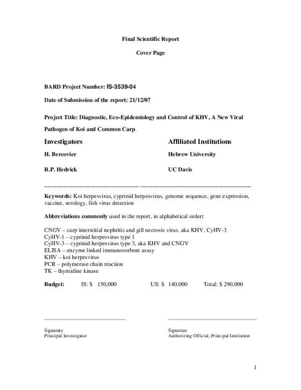 (PDF) Diagnostic, eco-epidemiology and control of KHV, a new viral ...
