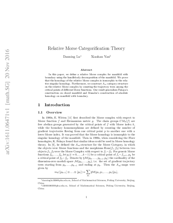 (PDF) Relative Morse Categorification Theory | Danning Lu - Academia.edu