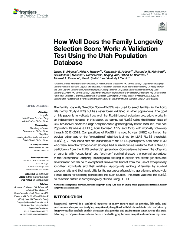 (PDF) How Well Does the Family Longevity Selection Score Work: A ...