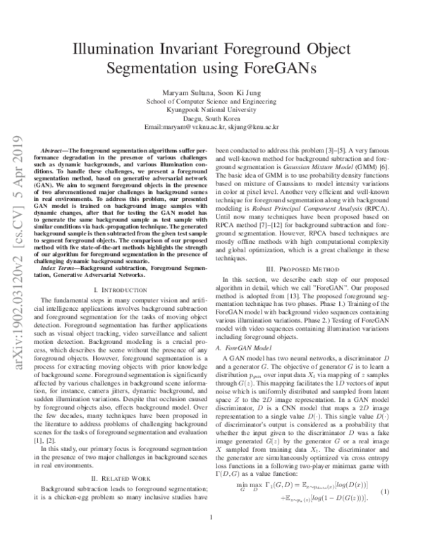 Pdf Illumination Invariant Foreground Object Segmentation Using Foregans