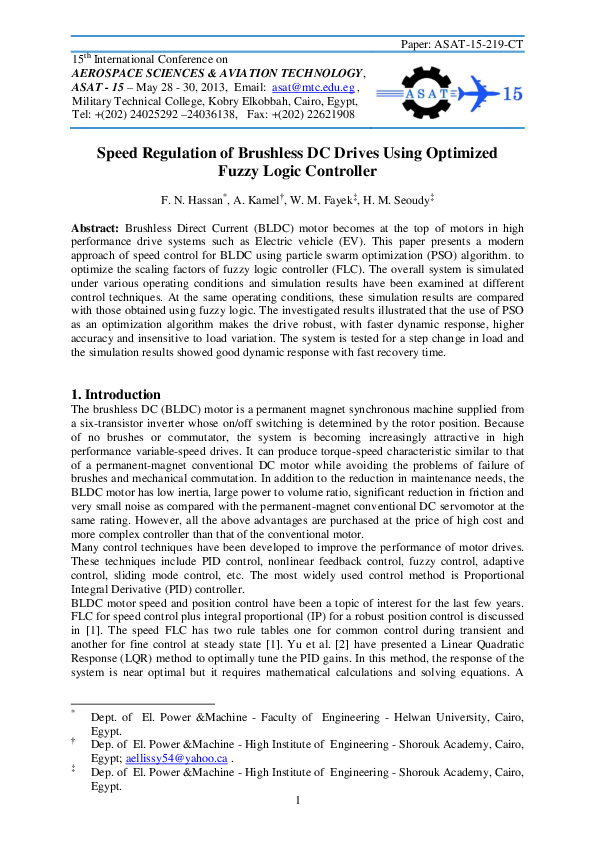 Pdf Speed Regulation Of Brushless Dc Drives Using Optimized Fuzzy Logic Controller