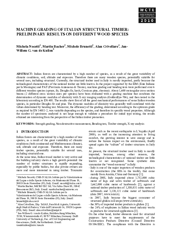 (PDF) Machine Grading of Italian Structural Timber: Preliminary Results ...